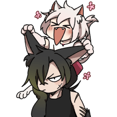 White cat girl and black cat man - Stiker LINE | LINE STORE