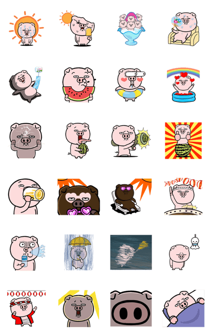 【スタンプ無料GET!】 Pig with bad eyes (summer)｜ Stampick! （スタンピック）