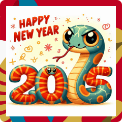【スタンプ無料GET!】 ポップ 2025年 あけおめ 蛇年 年賀状 へび｜ Stampick! （スタンピック）