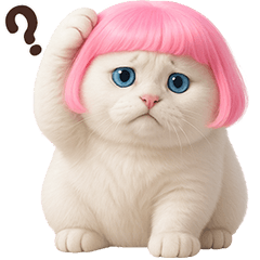 White Cat Pink Wig (No Text) – LINE stickers | LINE STORE