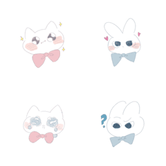 Pink Cat & Blue Rabbit - LINE絵文字 | LINE STORE