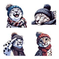 Pixel Art Snow Leopard Winter Emoji | Yabe-LINE貼圖代購 | 台灣No.1，最便宜高效率的代購網
